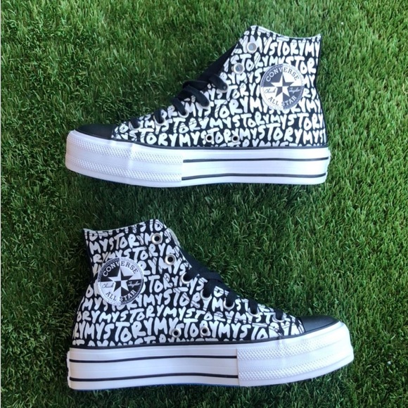 Converse | Shoes | Ctas Double Stack Lift Hi Rare Black White My Story ...